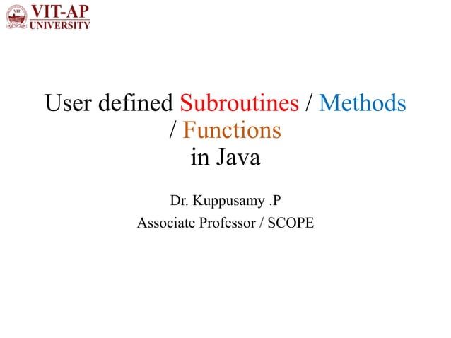 Java methods or Subroutines or Functions | PPT