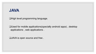 JAVA_MiniProject.pptx | Programming Languages | Computing