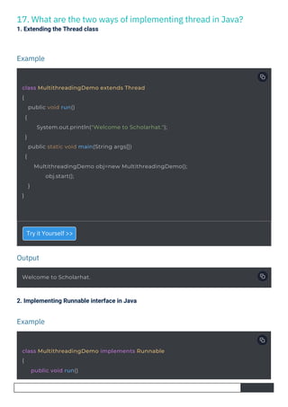 Java Multithreading Interview Questions PDF By ScholarHat | PDF