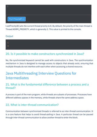 Java Multithreading Interview Questions PDF By ScholarHat | PDF