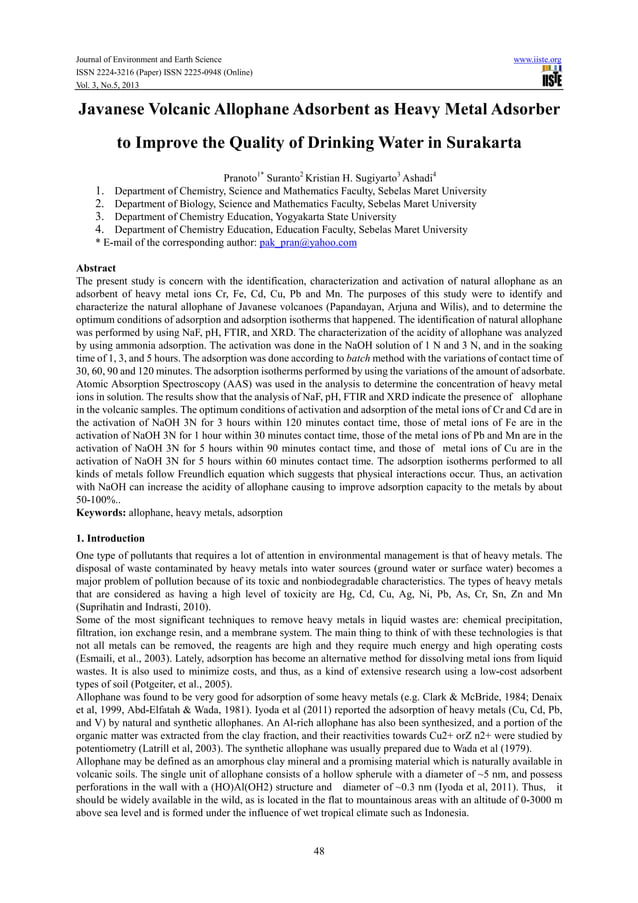 Javanese volcanic allophane adsorbent as heavy metal adsorber to ...