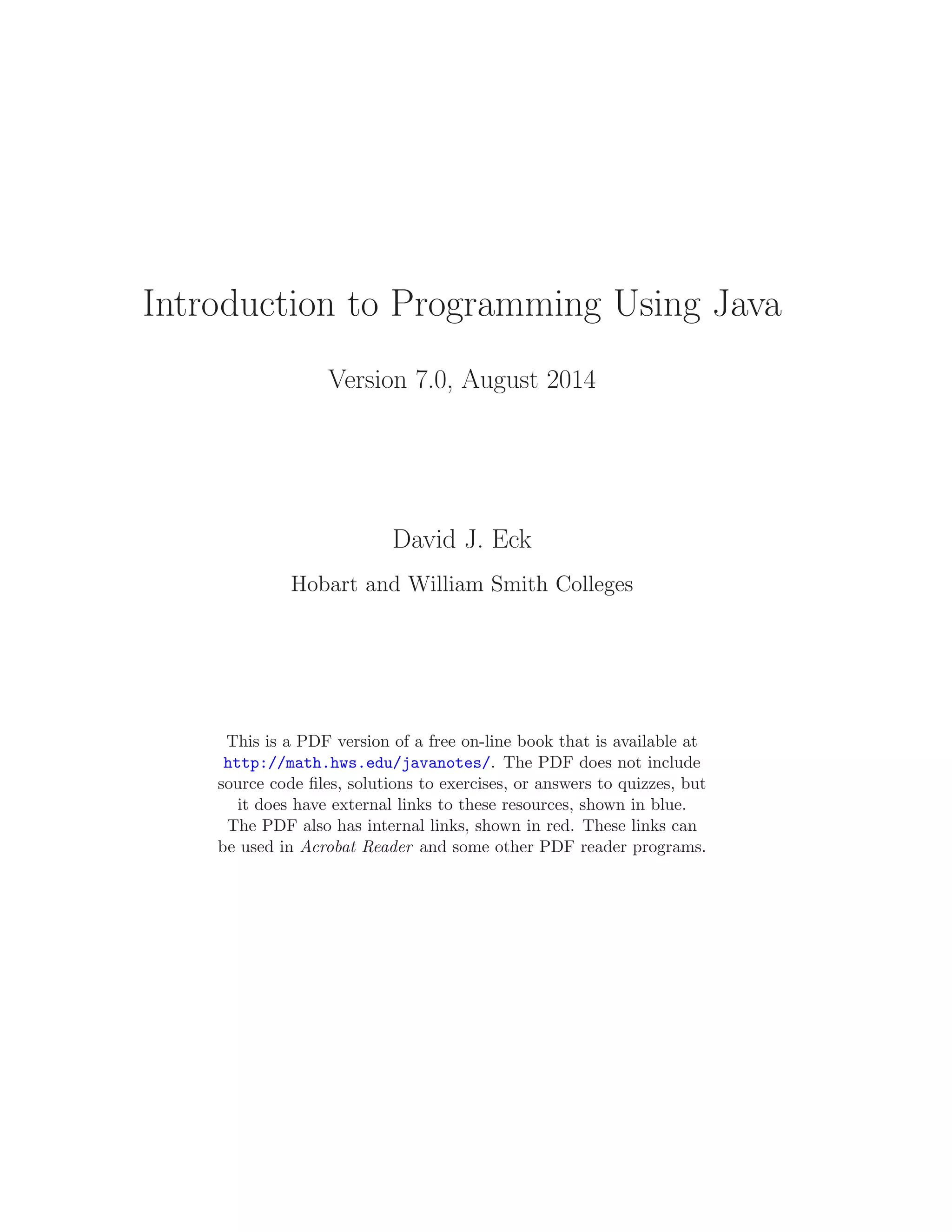 Introduction to Programming Using Java v. 7 - David J Eck - Inglês | PDF