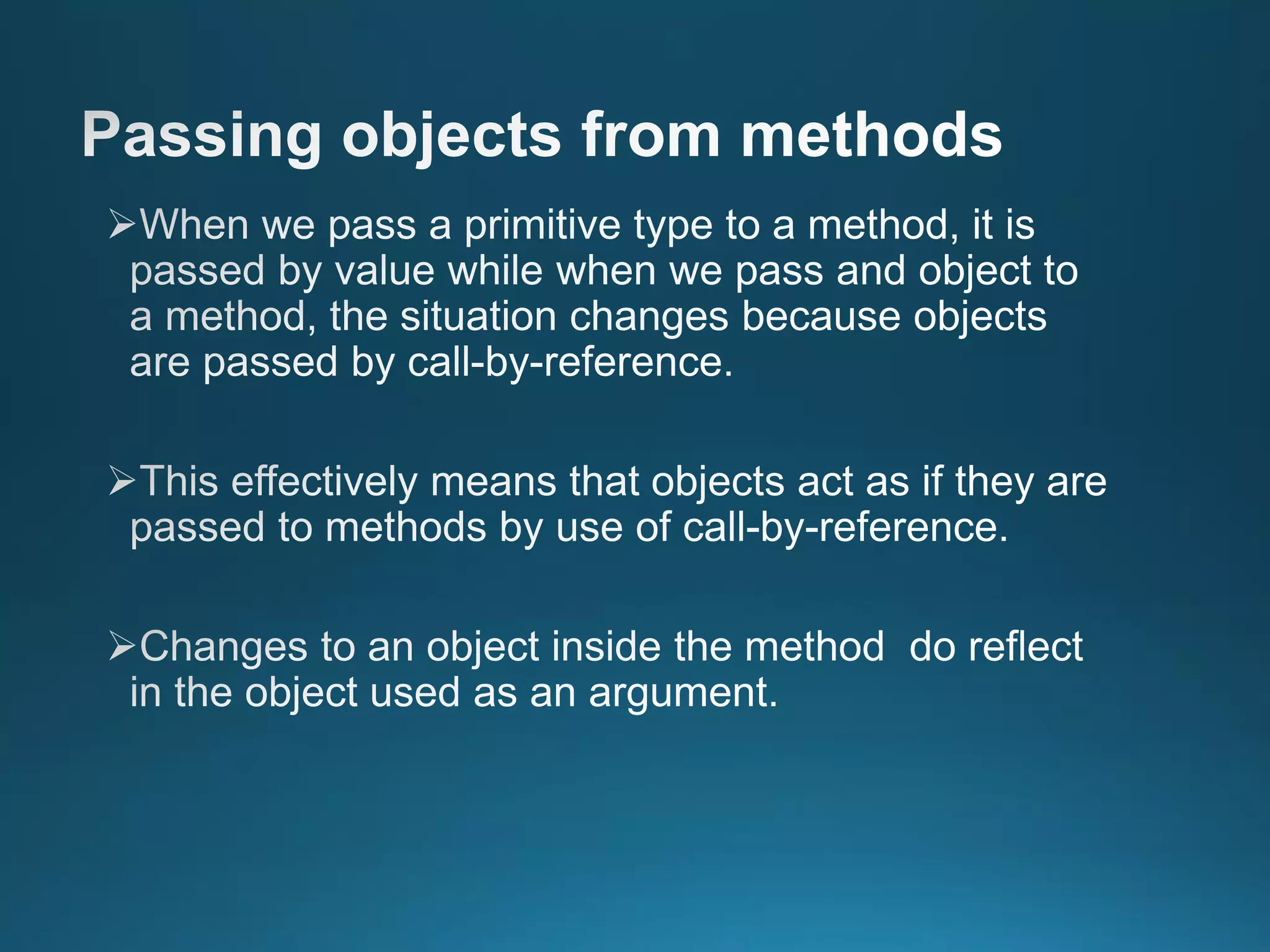Method Overloading Recursion Passing And Returning Objects From Method New Operator Ppt