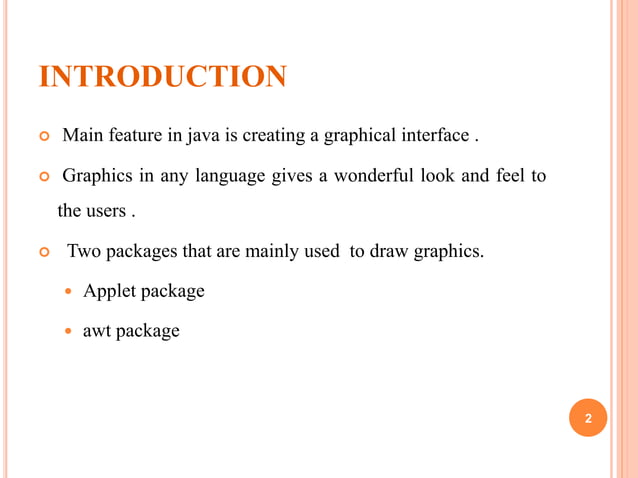 graphics programming in java | PPTX | Programming Languages | Computing