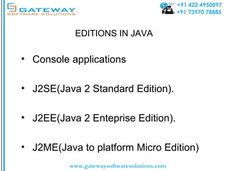 Java Training at Gateway Software Solutions,Coimbatore | PPT