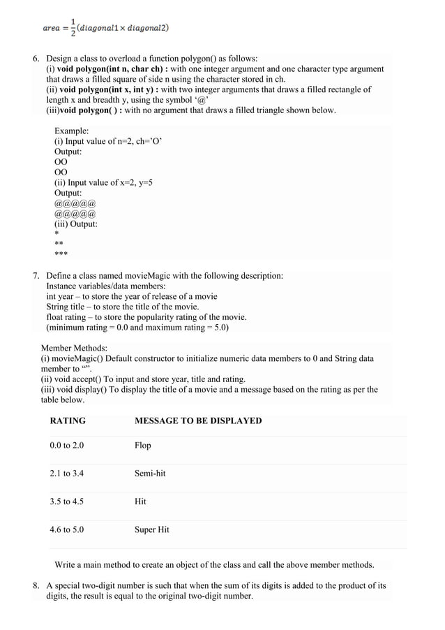 JAVA practical Exam Questions (1).docx | Programming Languages | Computing