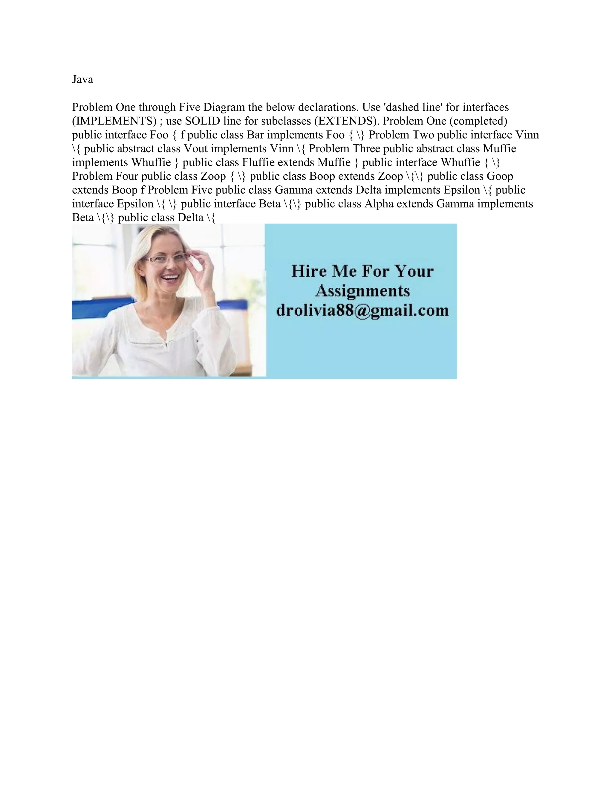Java Problem One Through Five Diagram The Below Declarations Use Das Pdf