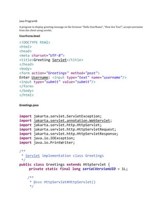 Servlet program to read username and print | PDF