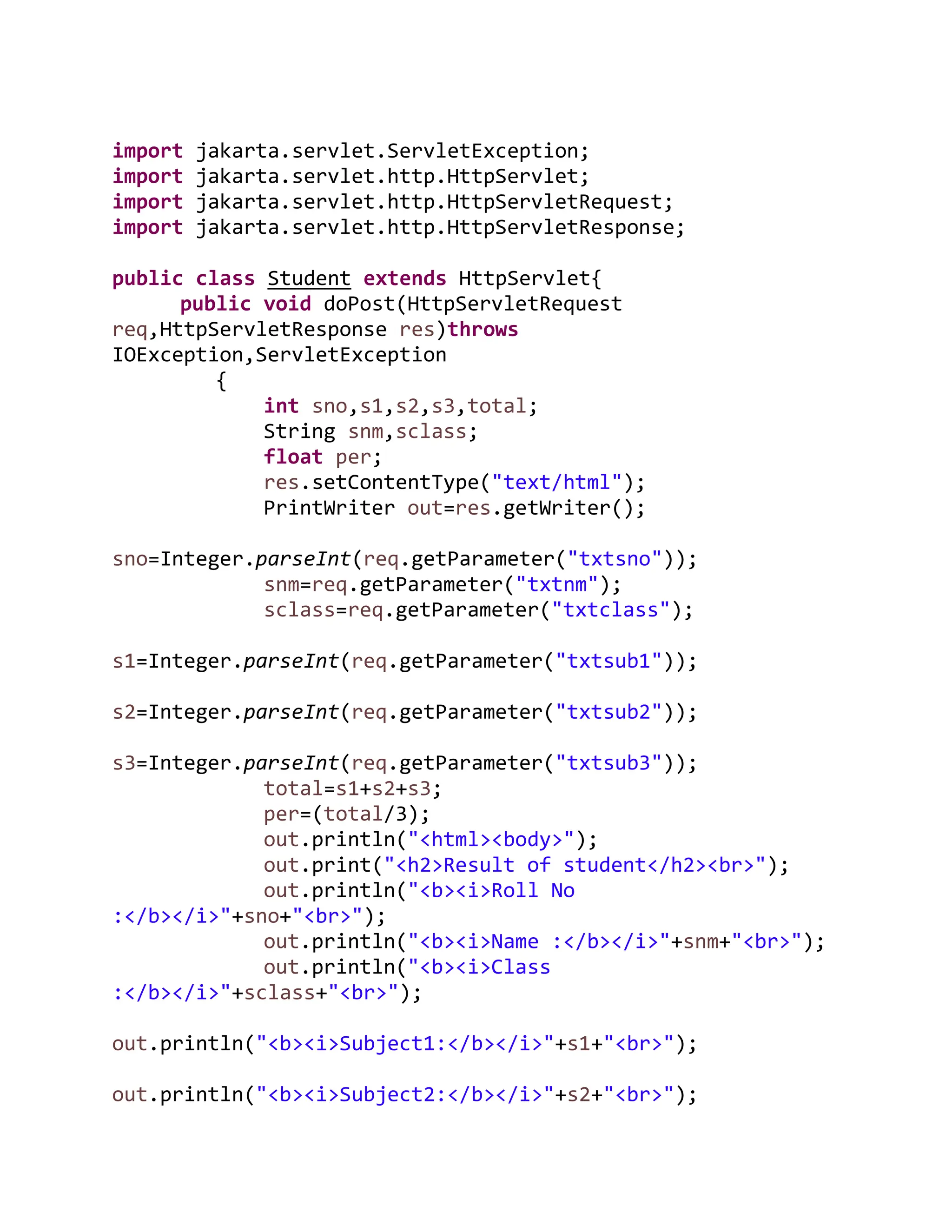 Servlet program to computer students data | PDF