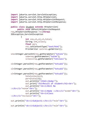 Servlet program to computer students data | PDF