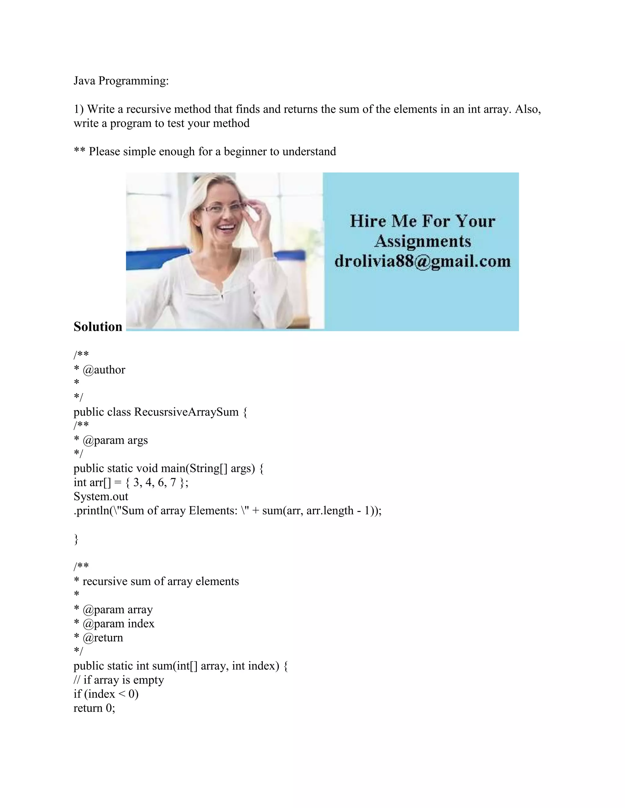 Java Programming 1 Write A Recursive Method That Finds And Returns Tdocx