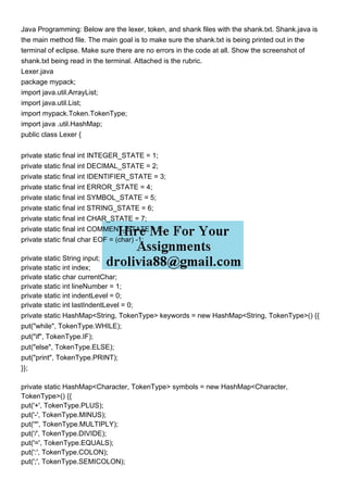 Java Programming Below are the lexer token and shank file.pdf