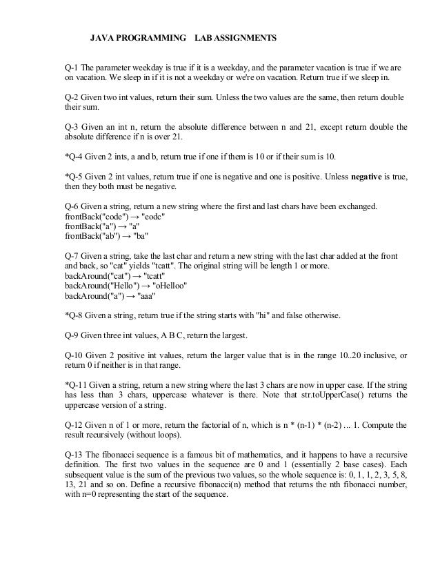 Java programming lab assignments Java programming lab assignments