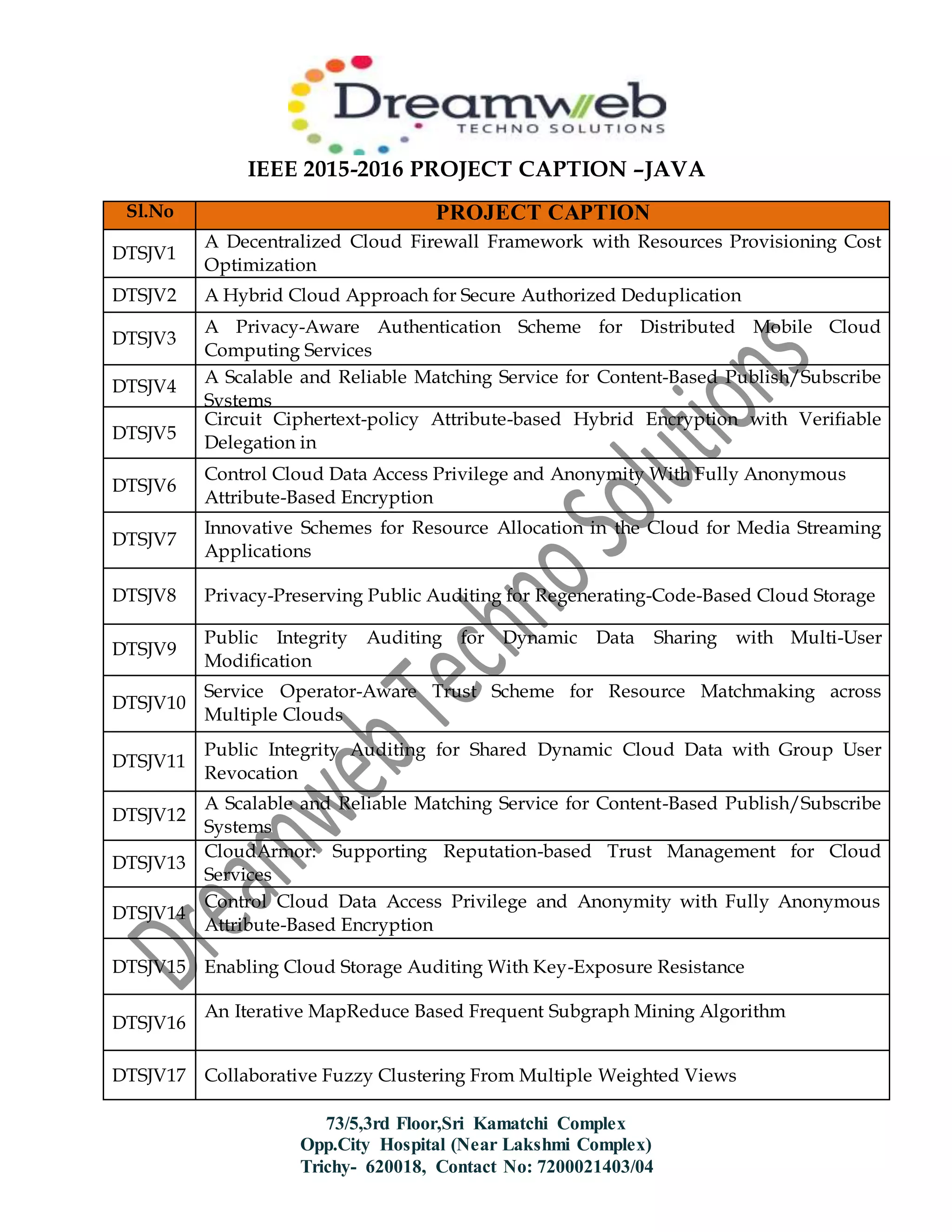 Java project titles for mca @dreamweb techno solutions trichy | DOCX