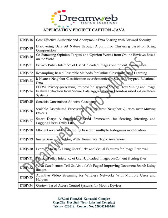 Java project titles for mca @dreamweb techno solutions trichy | PDF
