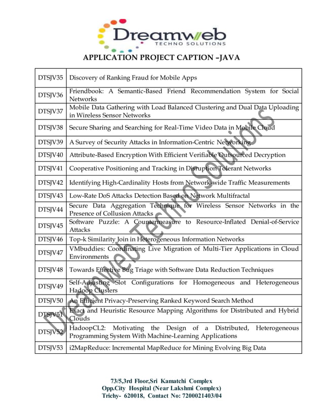 Java project titles for mca @dreamweb techno solutions trichy | PDF