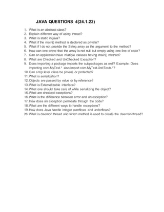 JAVA QUESTIONS FOR INTERVIEW-3 | DOCX