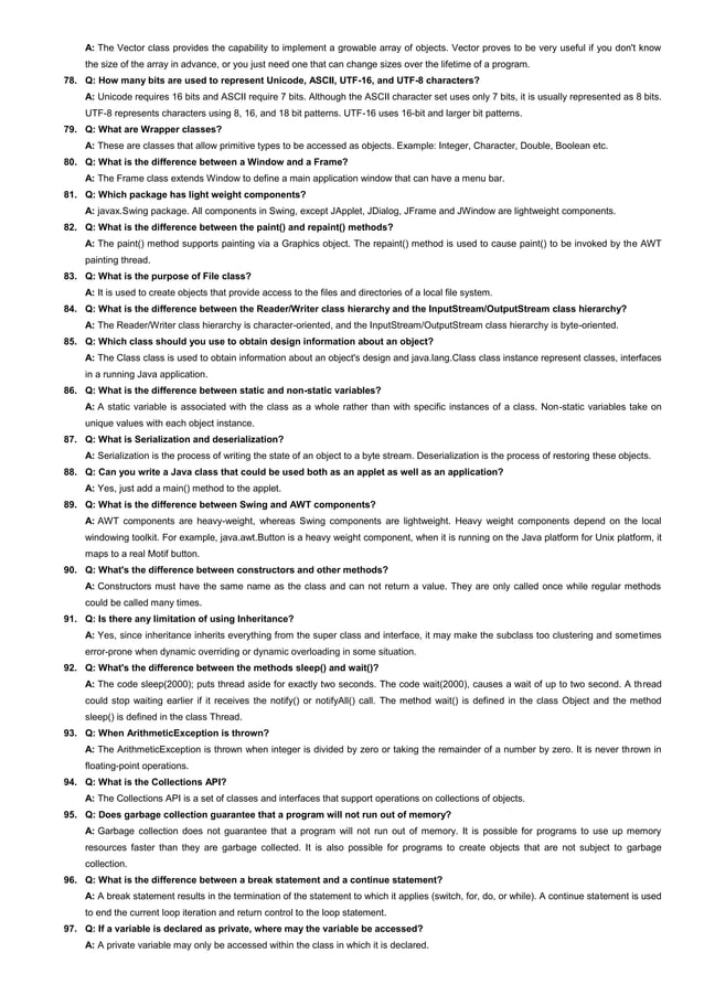 Java questions for viva | DOCX