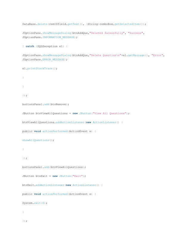 Java Quiz Application .pdf | Databases | Computer Software and Applications