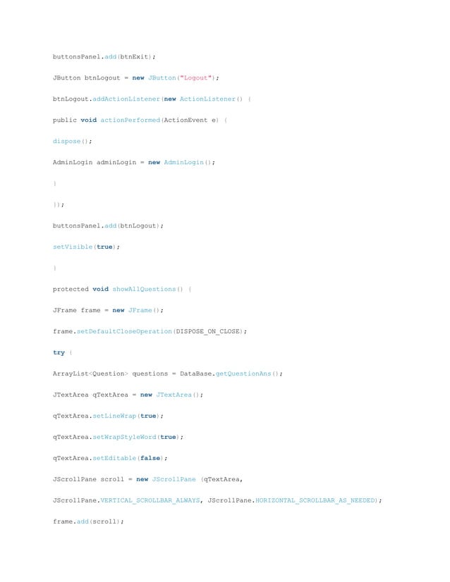 Java Quiz Application .pdf | Databases | Computer Software and Applications