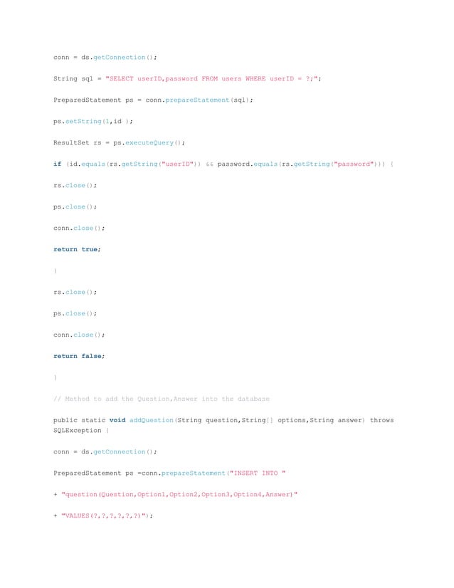 Java Quiz Application .pdf | Databases | Computer Software and Applications