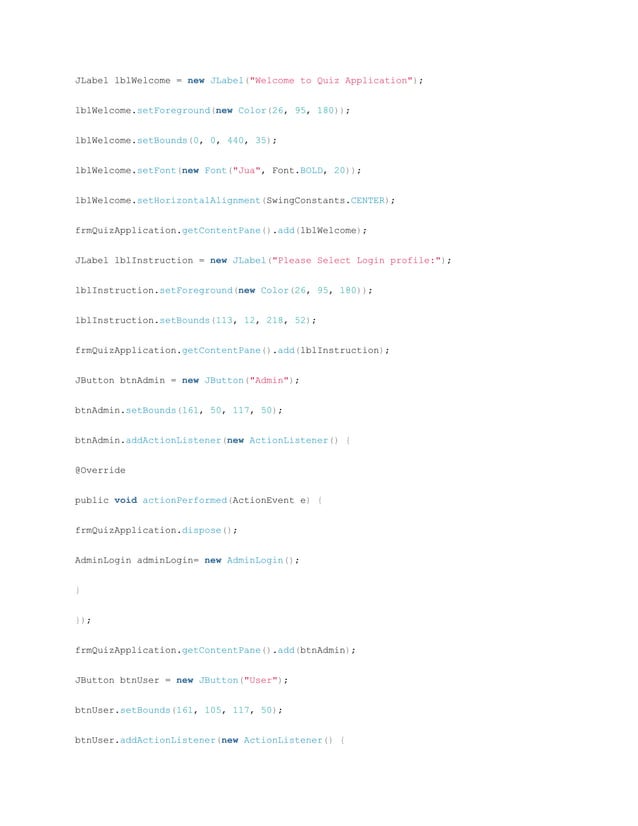 Java Quiz Application .pdf | Databases | Computer Software and Applications