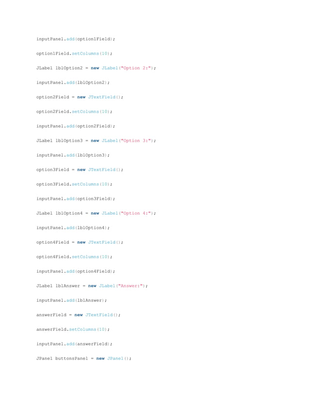 Java Quiz Application .pdf | Databases | Computer Software and Applications