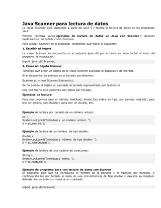 Java Scanner Para Lectura De Datos Docx