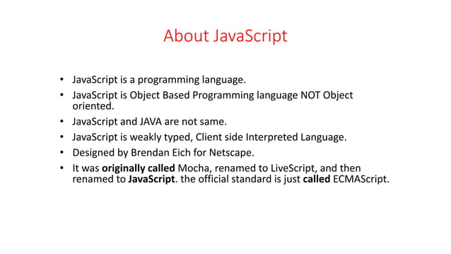Javascript Introduction And Implementation Ppt