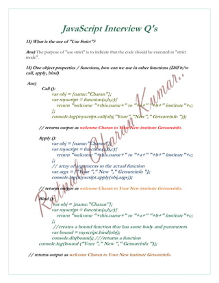 JavaScript(Es5) Interview Questions & Answers | PDF