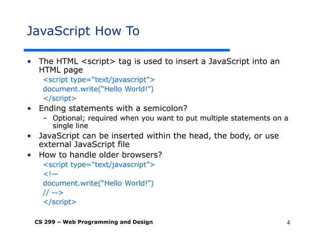 javaScript.ppt | Web Design and HTML | Internet