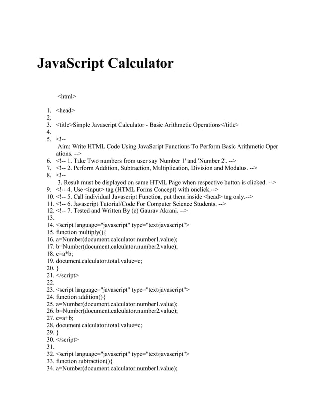Java script calc by karan chanana | DOCX
