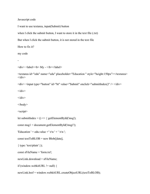 Javascript Code I Want To Use Textarea Inputsubmit Button When I Cpdf
