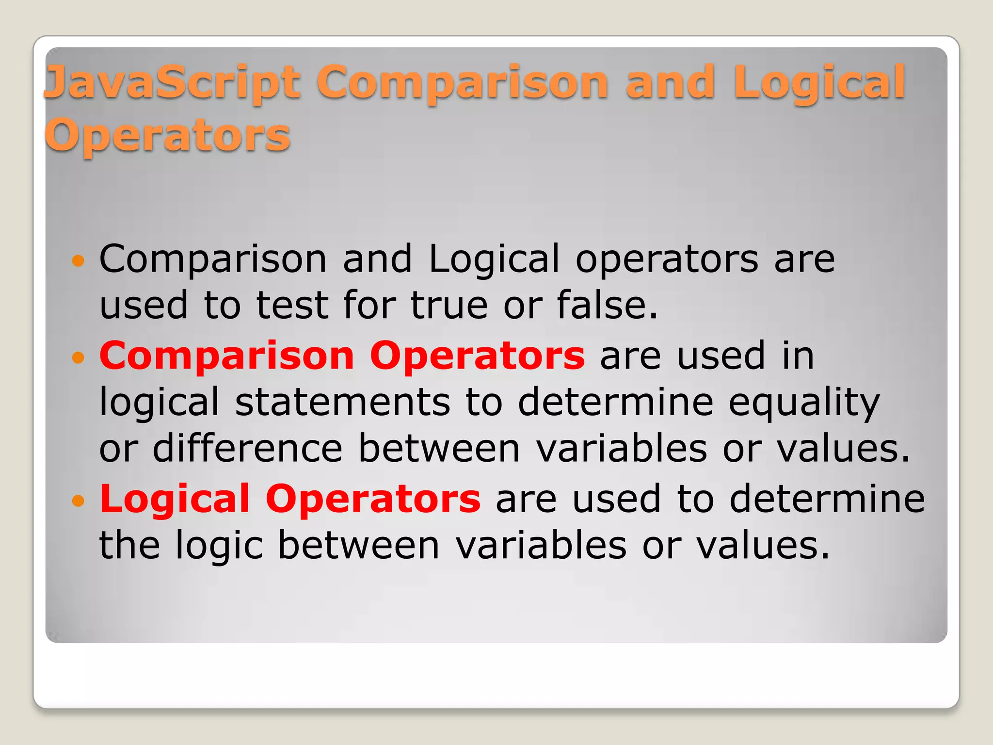 Javascript comparison and logical operators | PPT Javascript comparison and logical operators | PPT
