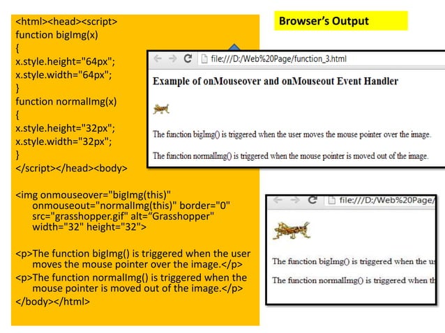 Javascript event handler | PPTX | Web Development | Internet