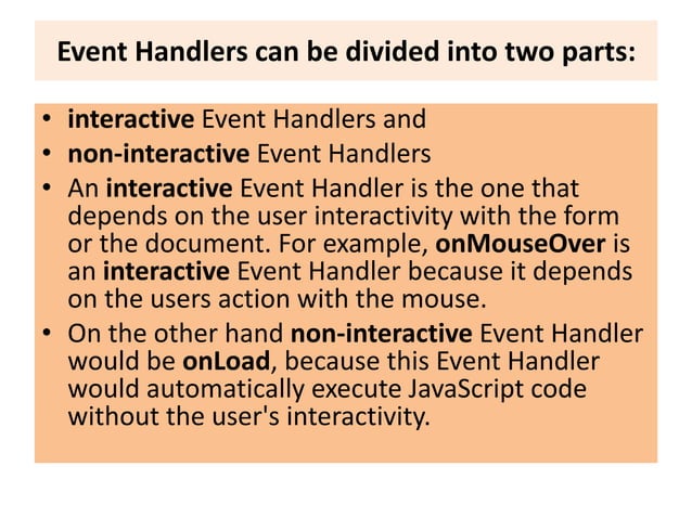 Javascript event handler | PPTX | Web Development | Internet
