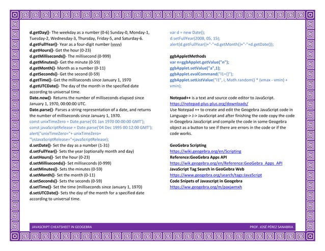 GeoGebra JavaScript CheatSheet | PPT