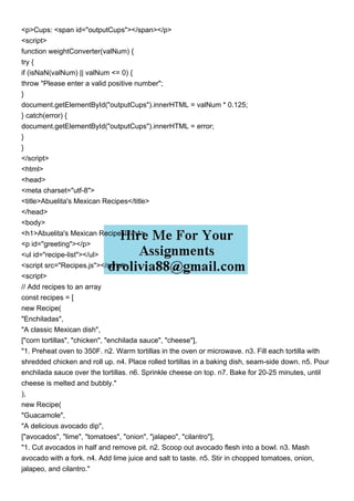 JAVASCRIPT I need help adding the following to my code Enha.pdf