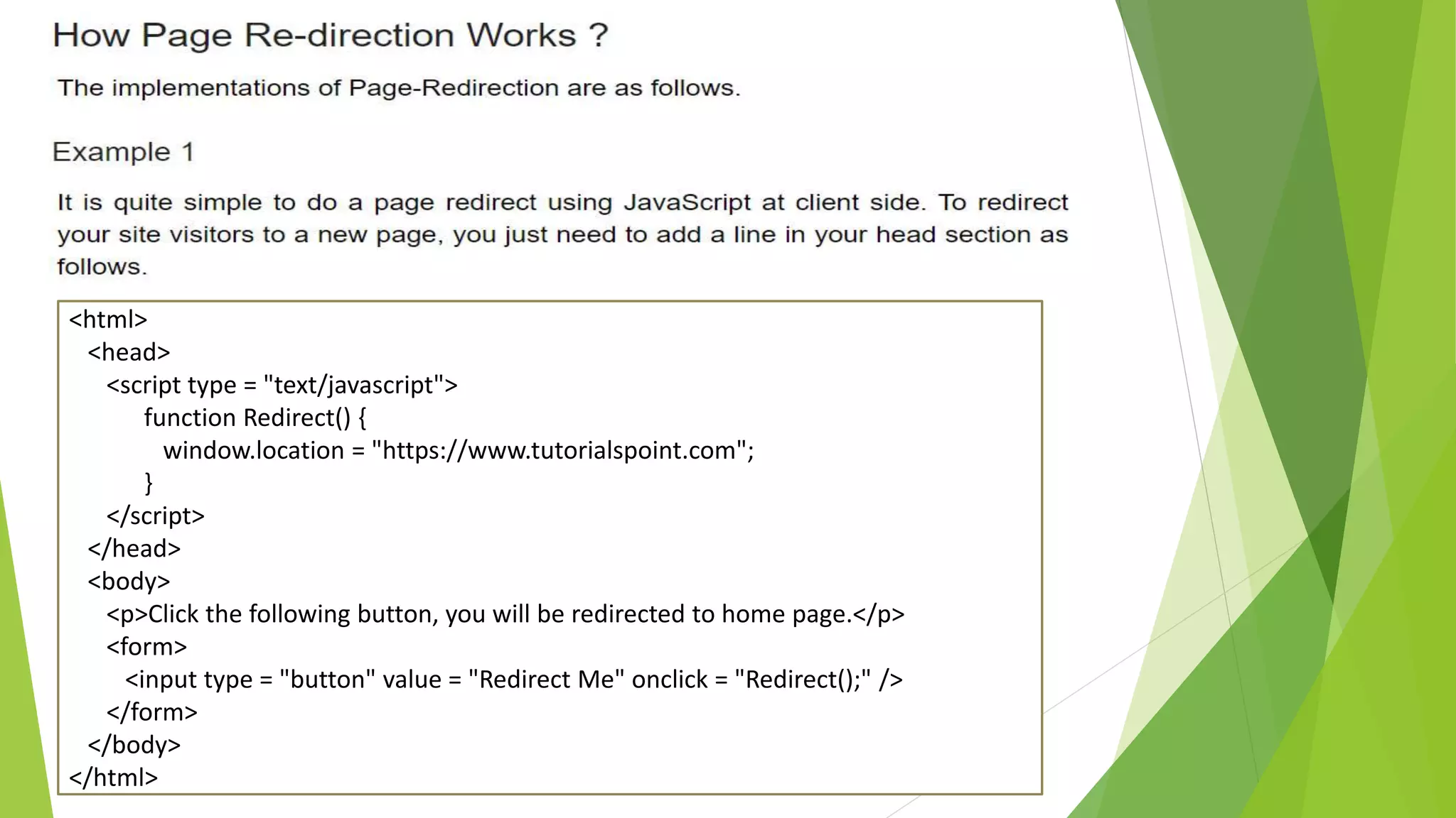 Java script page redirection | PPT Java script page redirection | PPT