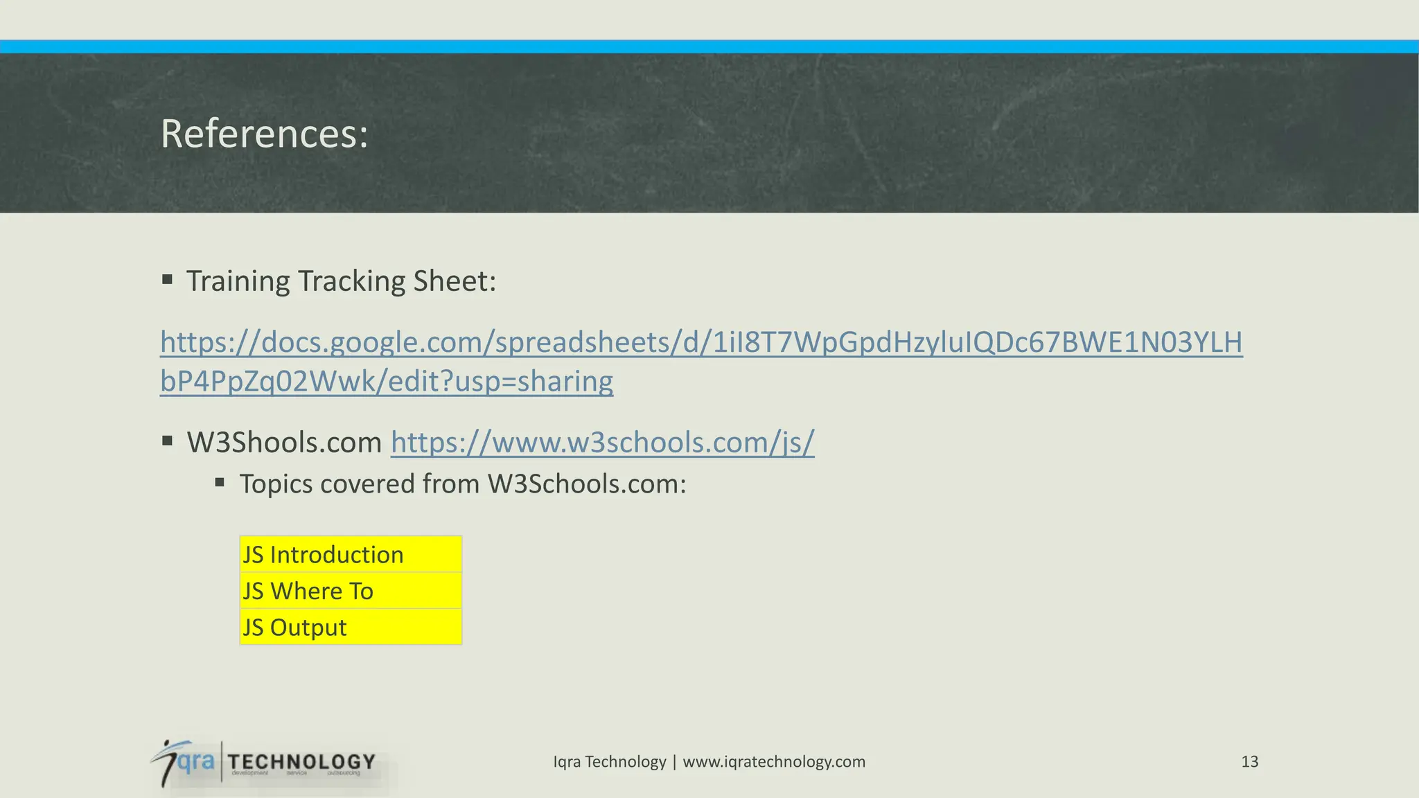 JavaScript Training Day 01 Iqra Technology.pptx | Web Development | Internet