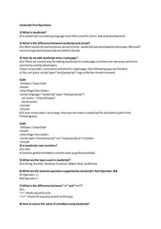 Javascript viva questions | DOCX