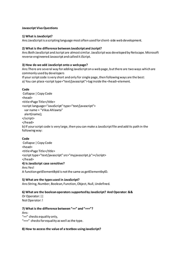 Javascript viva questions | DOCX