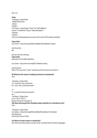 Javascript viva questions | DOCX