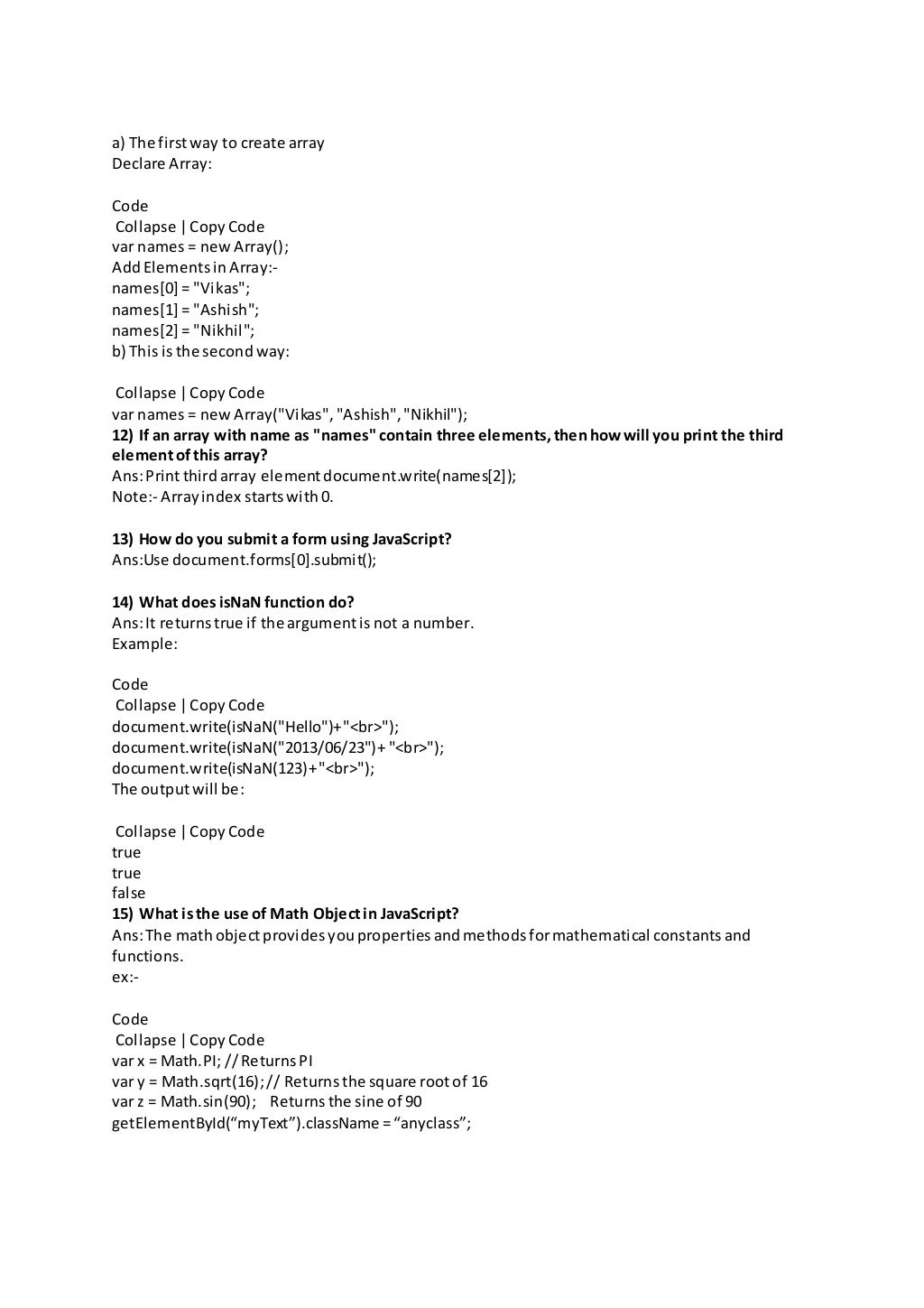 Javascript viva questions