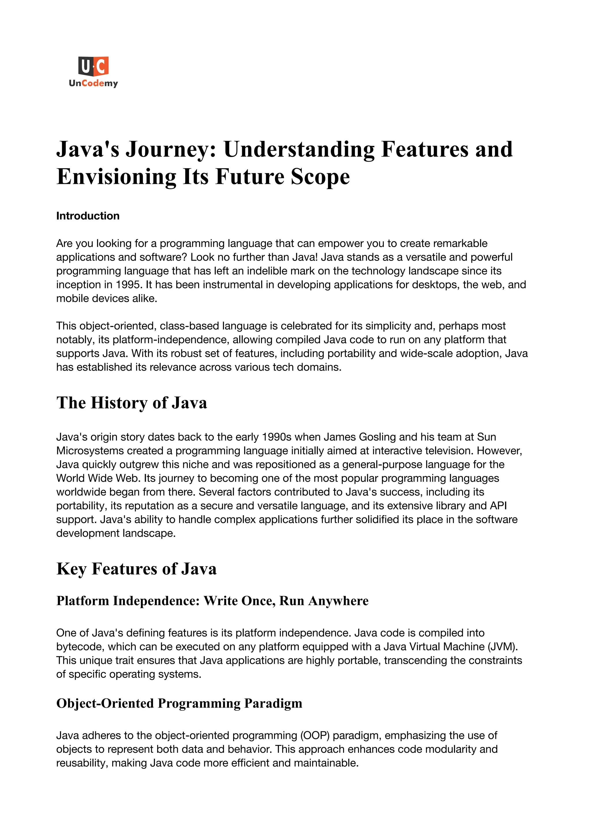 Java's Journey: Understanding Features and Envisioning Its Future Scope | PDF