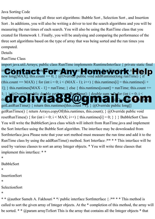 Java Sorting Codeimplementing And Testing All Three Sort Algorithmpdf