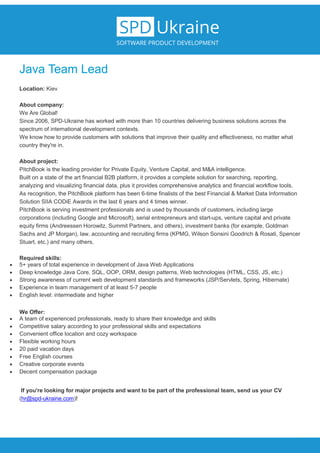 Java Team Lead | PDF | Business | Business and Finance