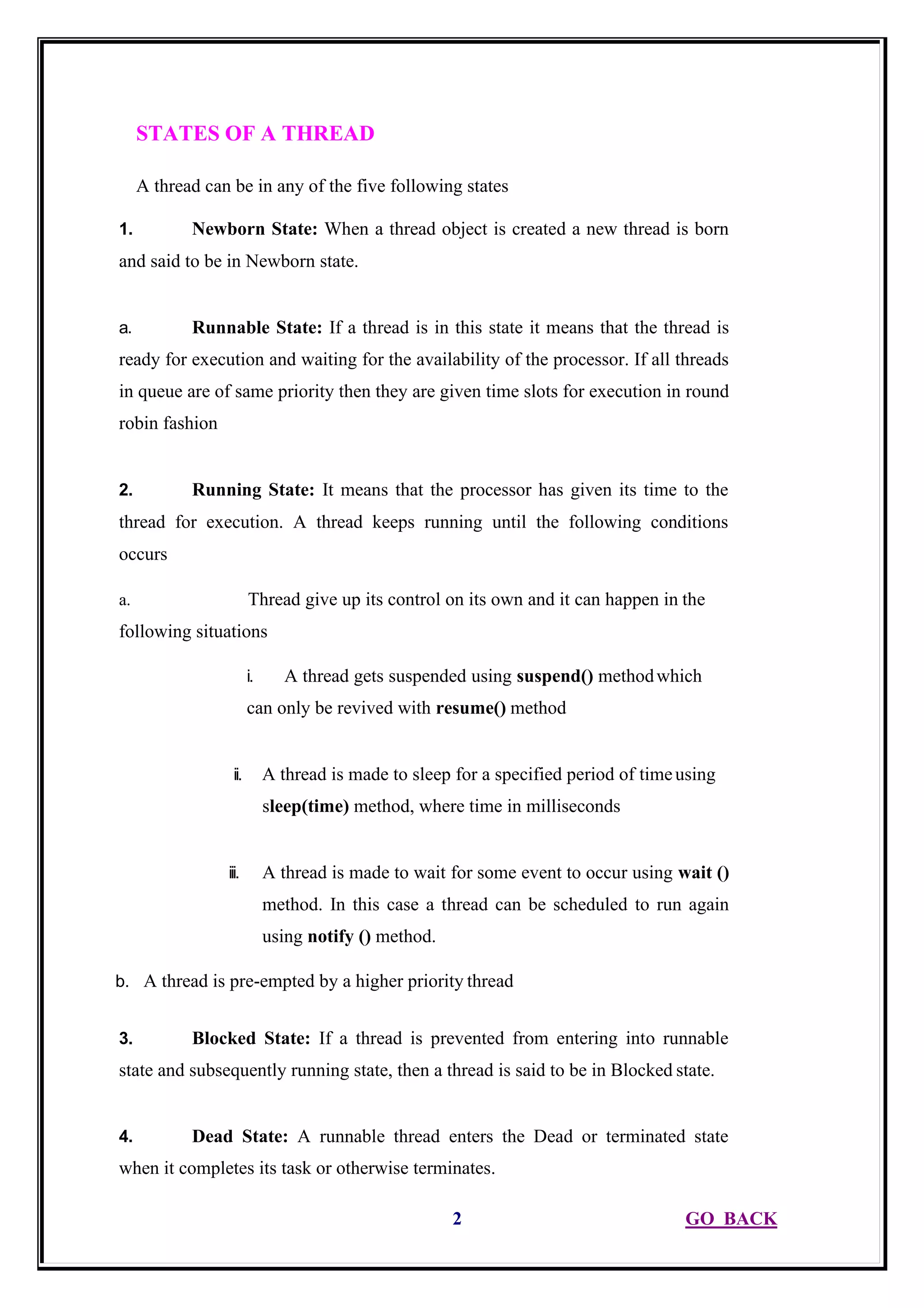 Java Thread Life Cycle Pdf Programming Languages Computing