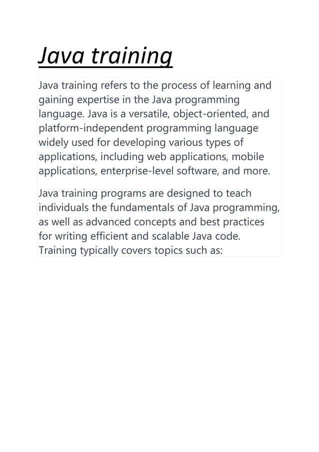 java training in chandigarh at excellence academy | PDF