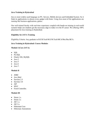 Java training in hyderabad | DOCX | Web Development | Internet